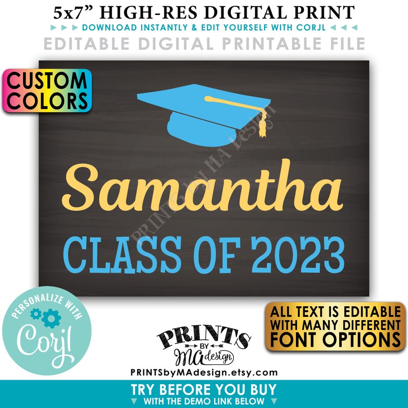 Editable Class Of Graduation Sign Custom PRINTABLE 5x7 | Etsy