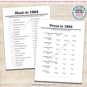 1963 Party Games, Back in the Year 1963 Trivia, Flashback to '63 Games ...