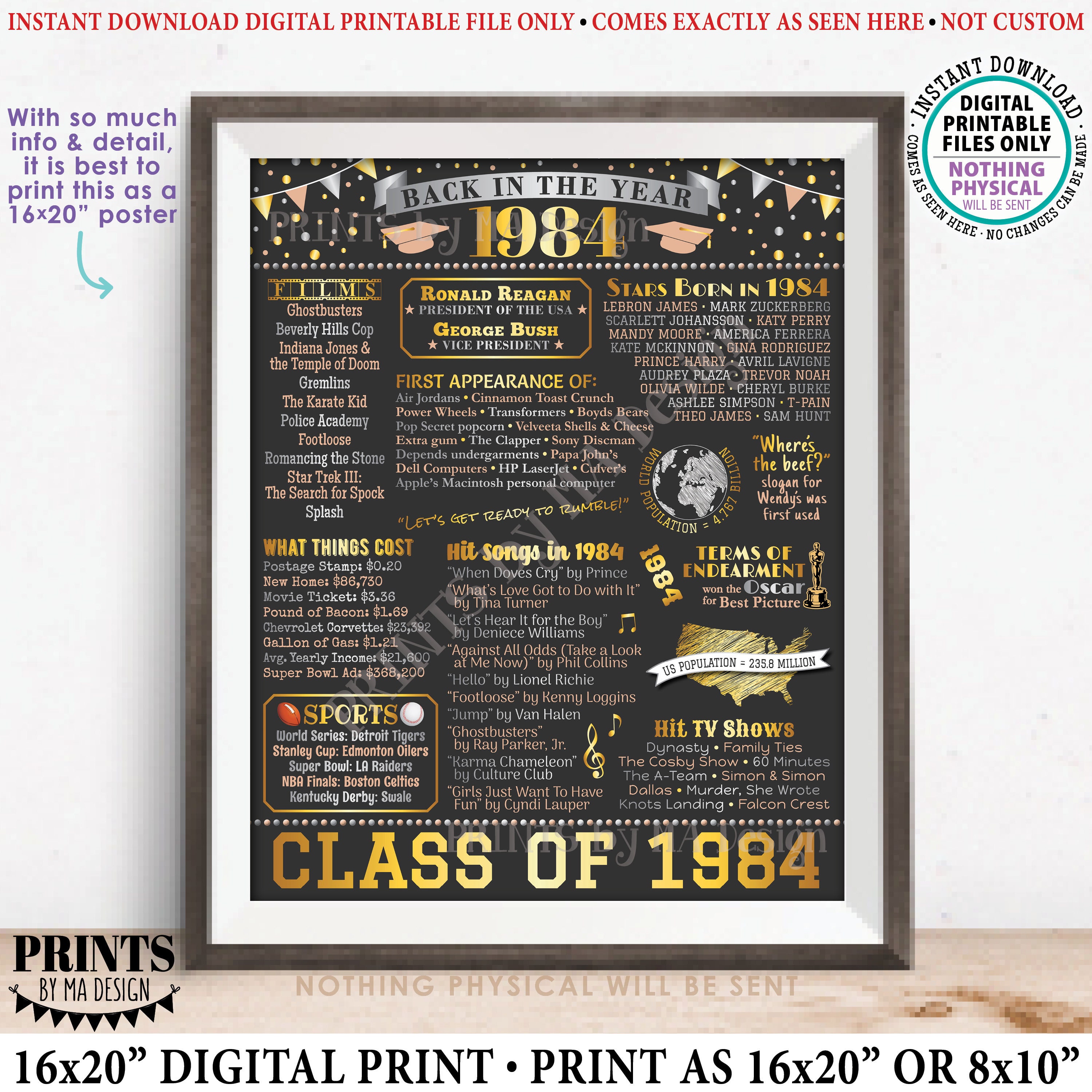 Class of 1984 Reunion Decoration, Back in the Year 1984 Poster Board ...