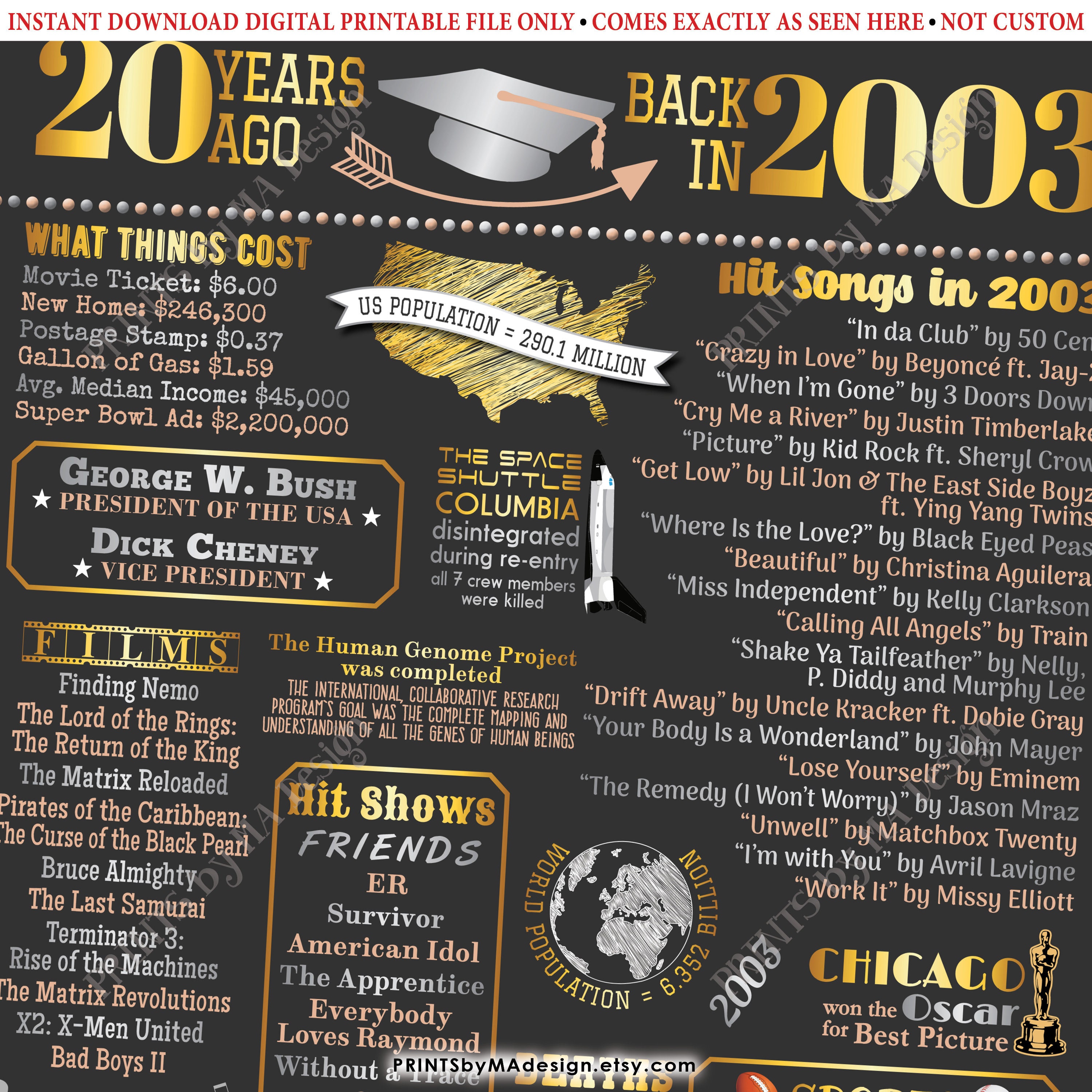 20th High School Reunion Decoration, Class of 2003 Graduated 20 Years ...