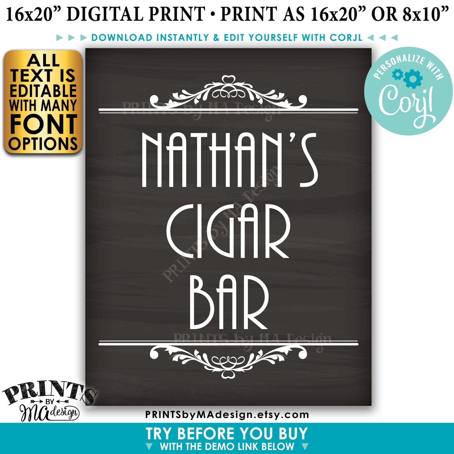 Cigar Bar Sign Editable Bar Sign Custom PRINTABLE - Etsy