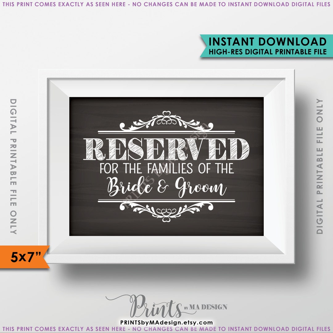 Reserved Sign, Reserved for the Families of the Bride and Groom, Saved ...