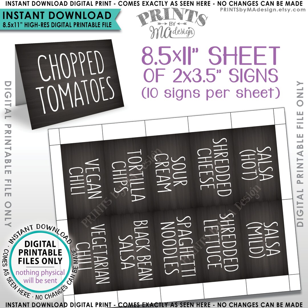 Chili Bar Labels, Chili Buffet, Chili Station, Build Your Own Bowl of ...