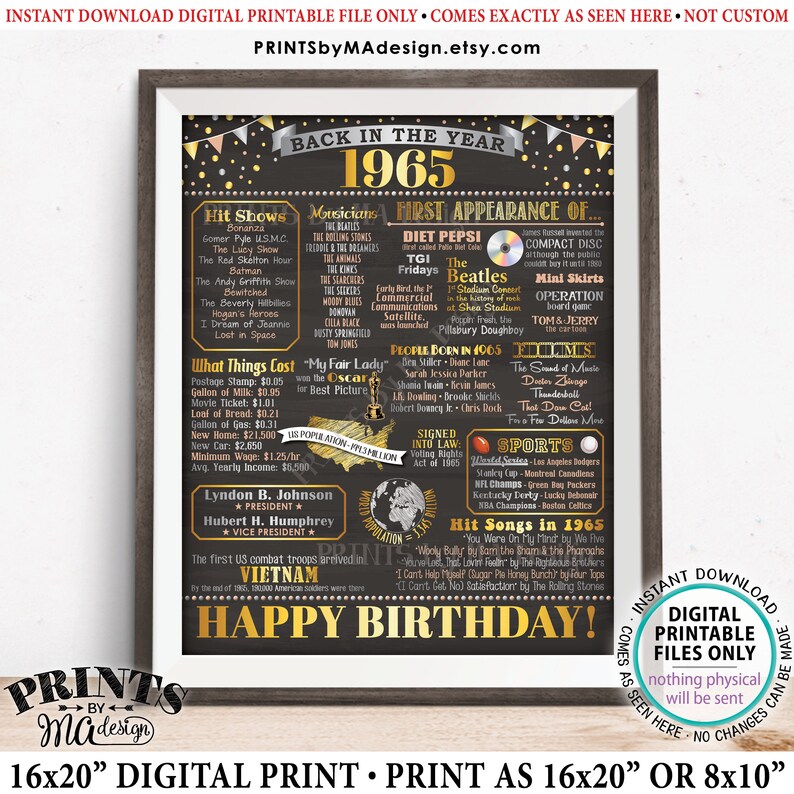1965 Birthday Flashback Poster Back in the Year 1965 Birthday | Etsy 1965 Birthday Flashback Poster Back in the Year 1965 Birthday | Etsy