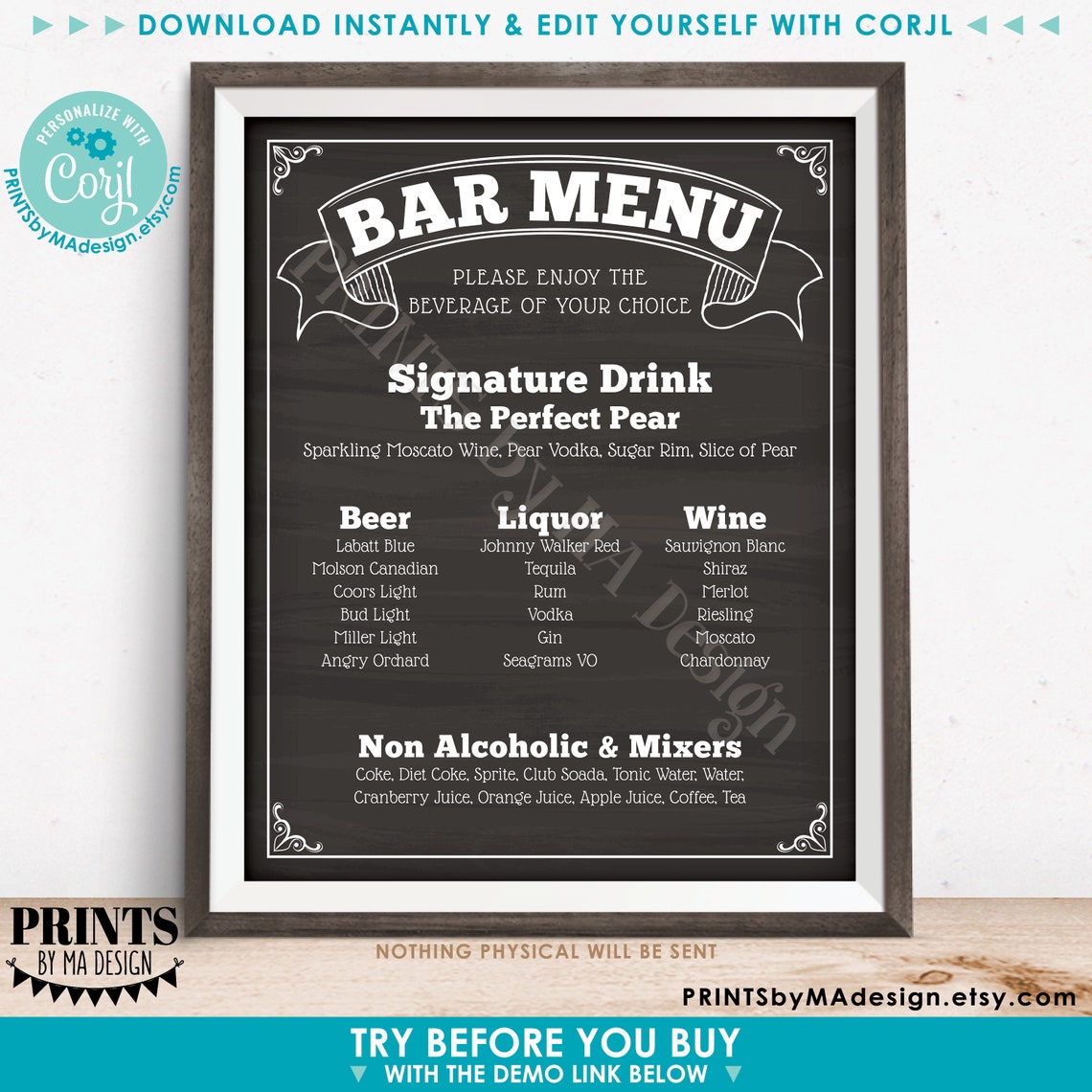 Letrero de menú de bar letrero de bebidas estilo pizarra - Etsy España