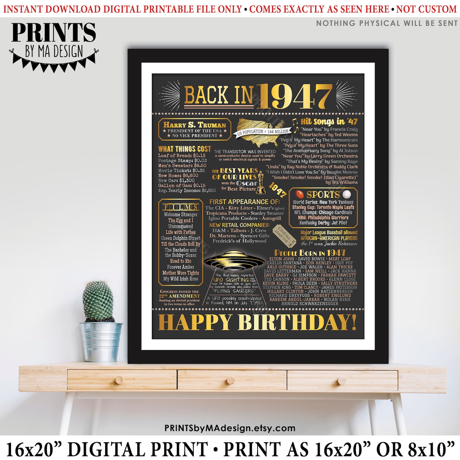 Back in 1947 Birthday Poster Board Flashback to 1947 Birthday - Etsy