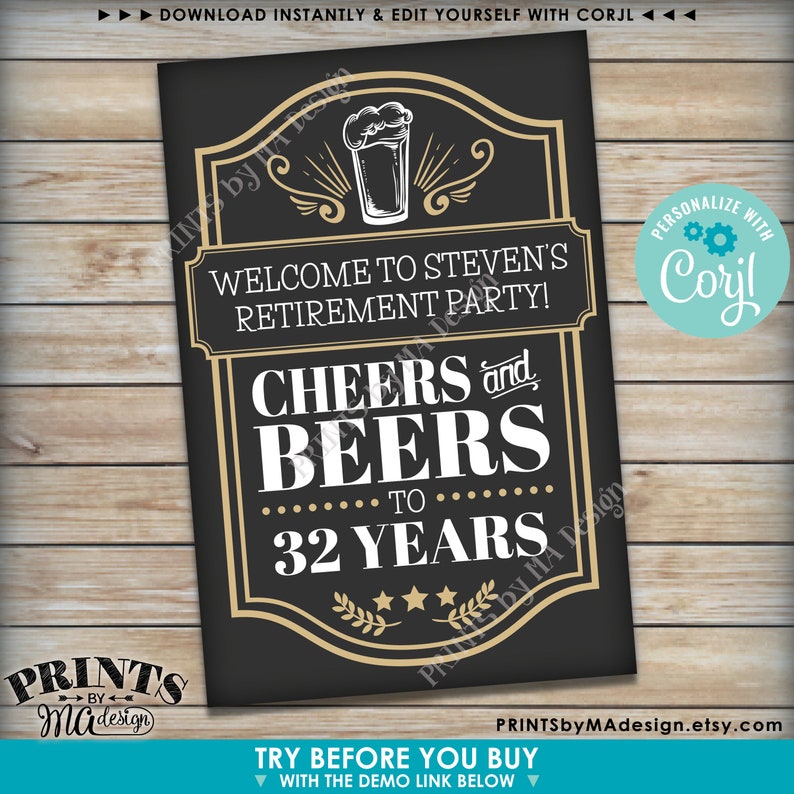Cheers and Beers Retirement Party Sign Cheers to ___ Years - Etsy