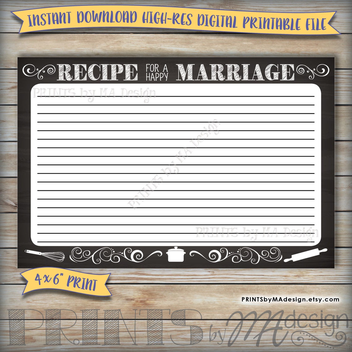 Recipe for a Happy Marriage Advice Card Printable Chalkboard - Etsy