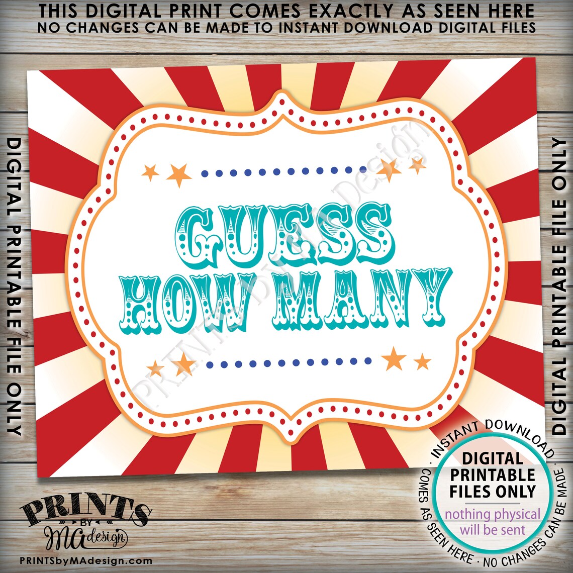 Guess How Many Sign, Guess the Number Carnival Theme Party Guessing ...