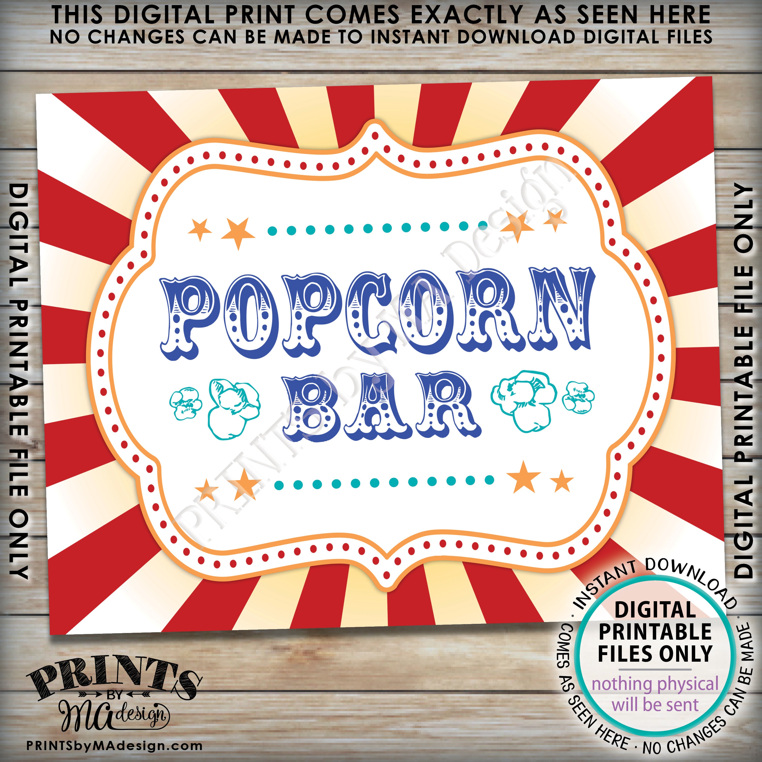 Carnival Popcorn Bar Sign, Circus Popcorn Station, Carnival Food ...