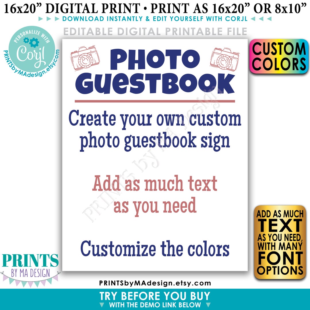Editable Camera Sign, Selfie Station, Hashtag, Photo Guestbook, Photo ...