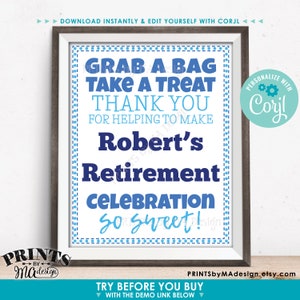 Sweet Treat Sign, Grab a Bag Take a Treat, Any Celebration, Candy Bar ...