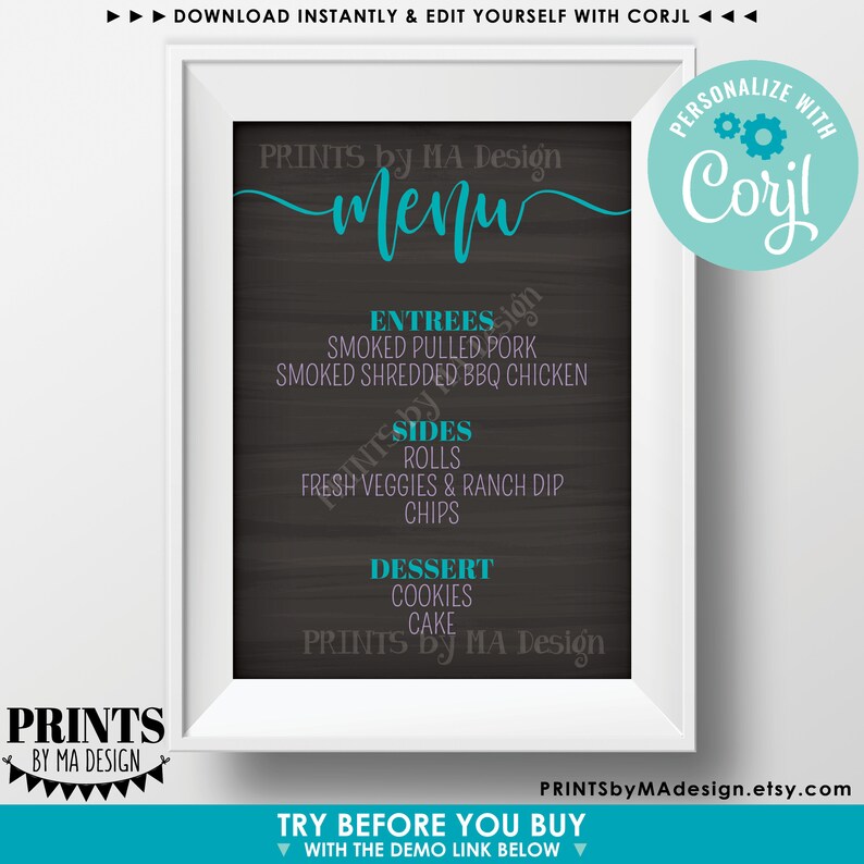 Editable Menu PRINTABLE 5x7 Chalkboard Style Sign With - Etsy
