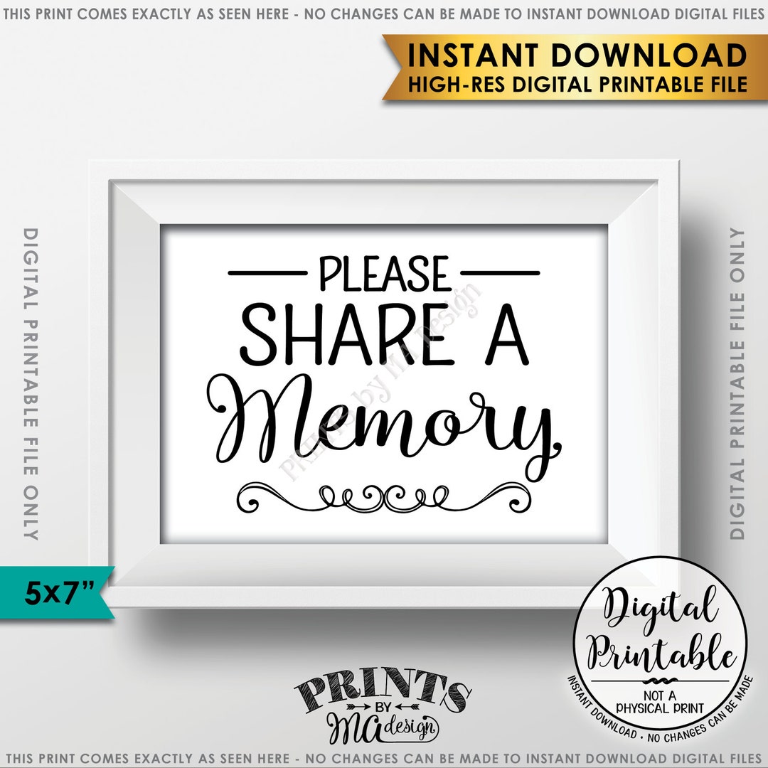 Share a Memory Sign, Share Memories, Please Write a Memory Card ...