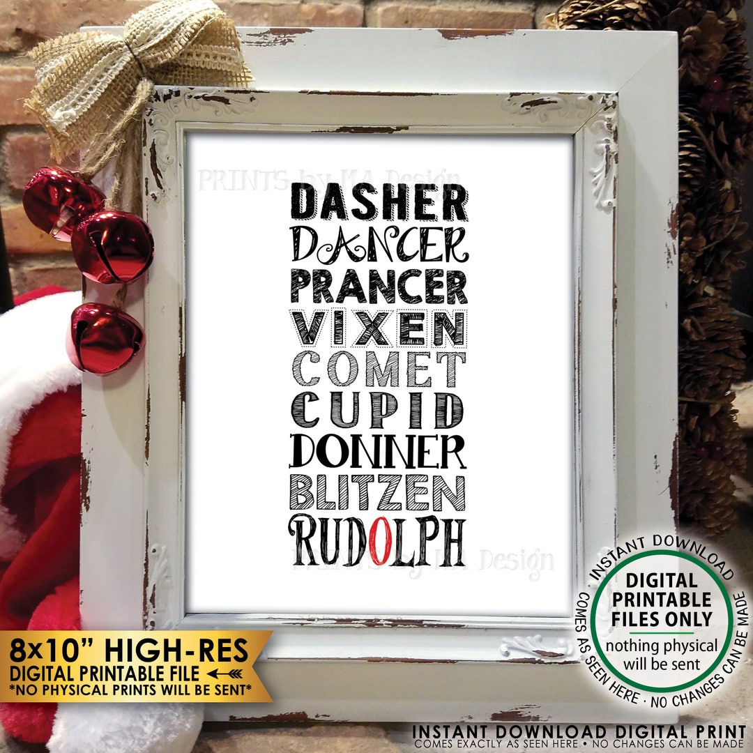 Rudolph the Red Nose Reindeer Sign, Santa's Reindeer Christmas ...