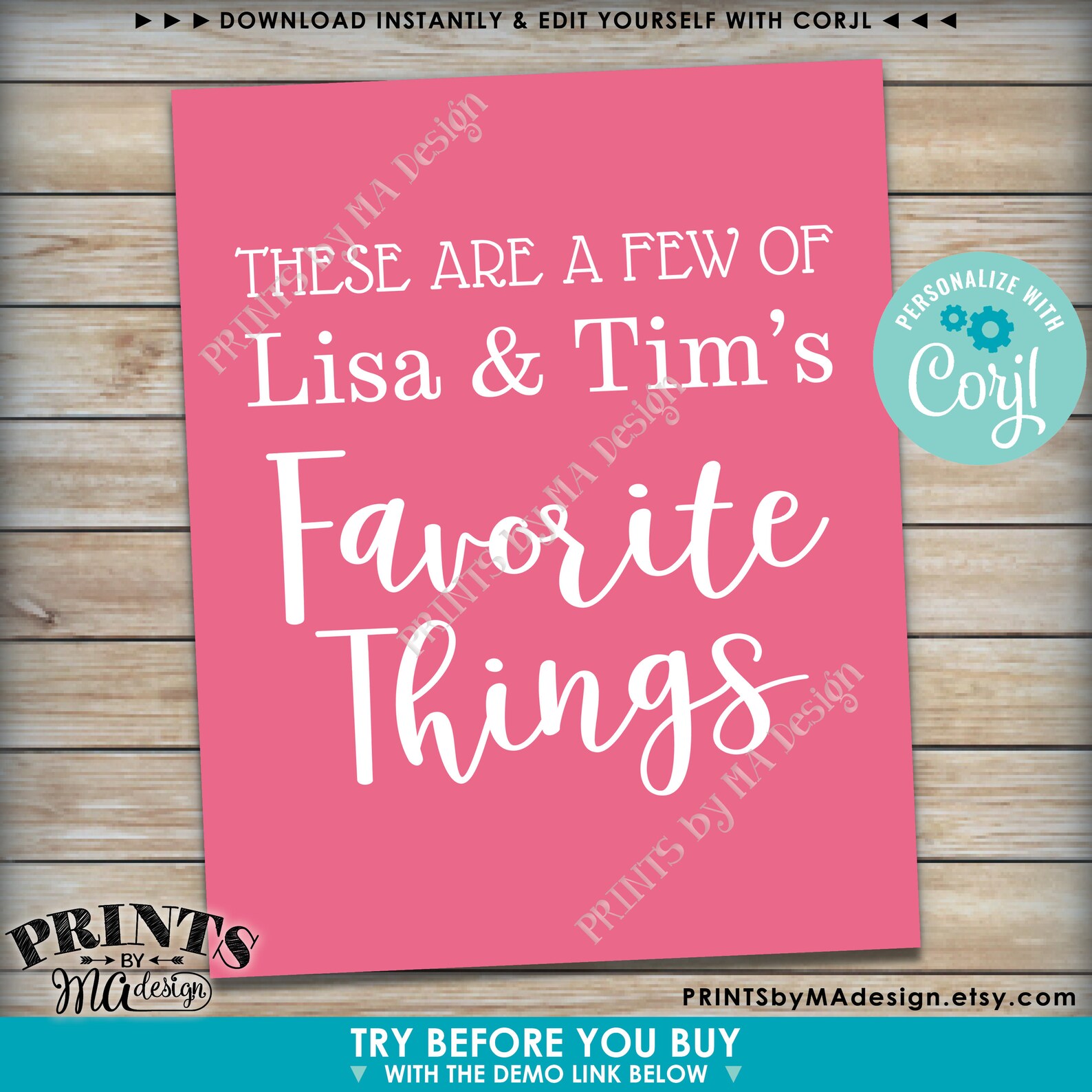 Favorite Things Sign, Custom Name and Background Color, DIY PRINTABLE ...