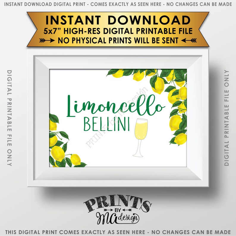 Limoncello Bellini Sign, Limoncello Drink, Lemon Themed Party, Italian ...