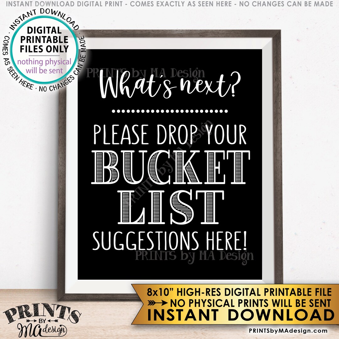 Bucket List Suggestions Sign, Retirement, Graduation, Bon Voyage ...