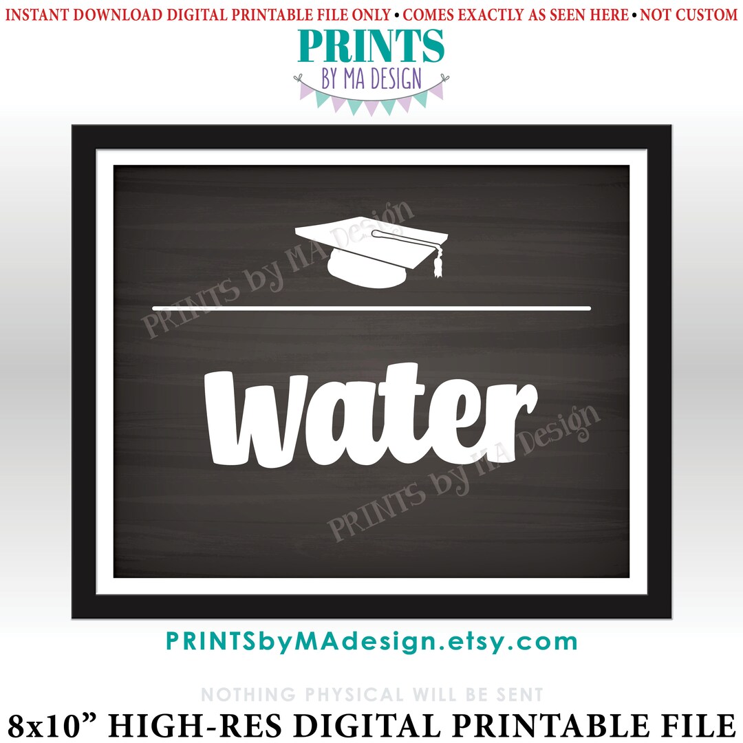 Water Sign, Graduation Party Beverage Station, Grad Decoration, Drinks ...