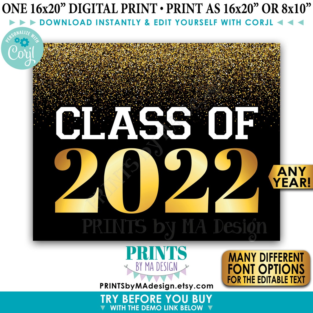 Class of Any Year Editable Sign, Graduation Party High School Reunion ...