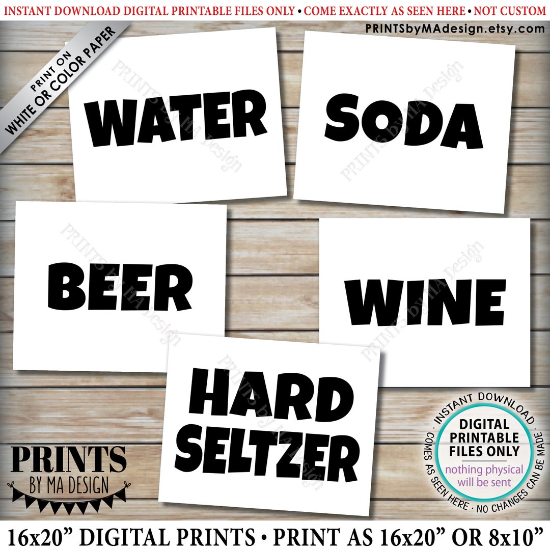 Beverage Signs, Drink Station Bundle Package, Soda, Water, Beer, Wine ...
