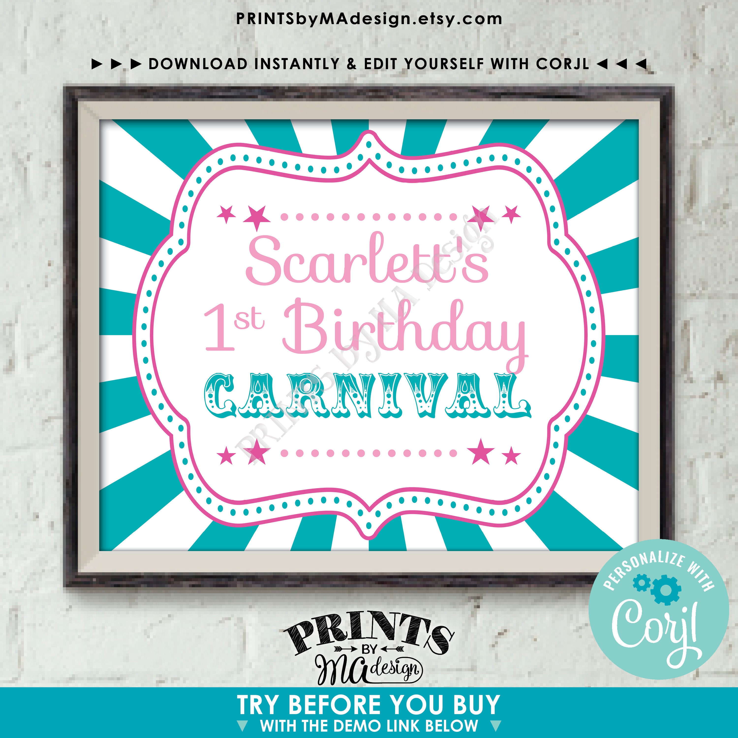 Editable Carnival Sign, Circus Theme Birthday Party Decoration, Create ...