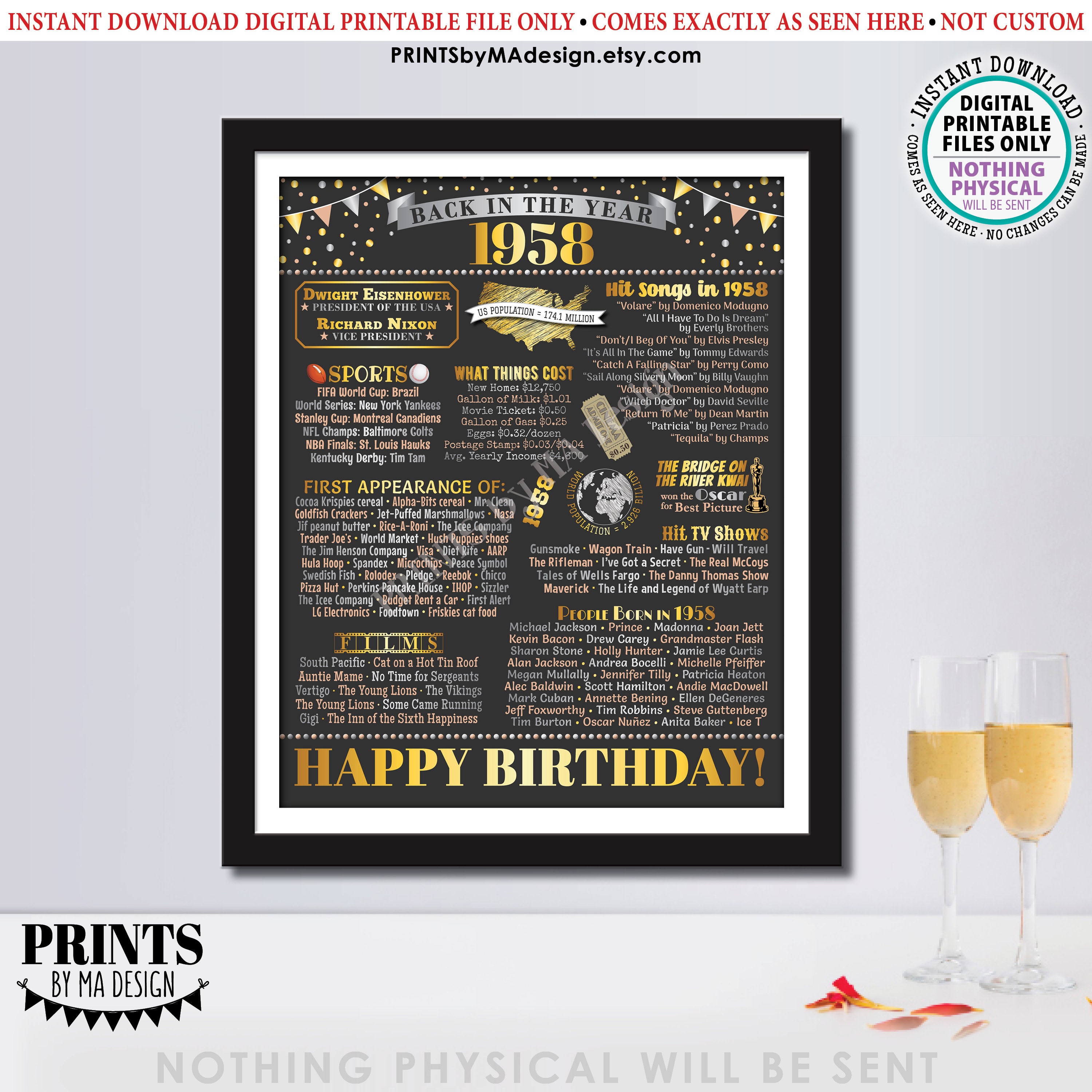 Back in the Year 1958 Birthday Sign, Flashback to 1958 Poster Board ...