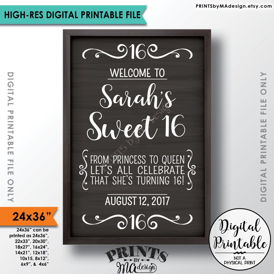Sweet 16 Welcome Sign, Sweet Sixteen Sign, Sixteenth Birthday, Custom ...
