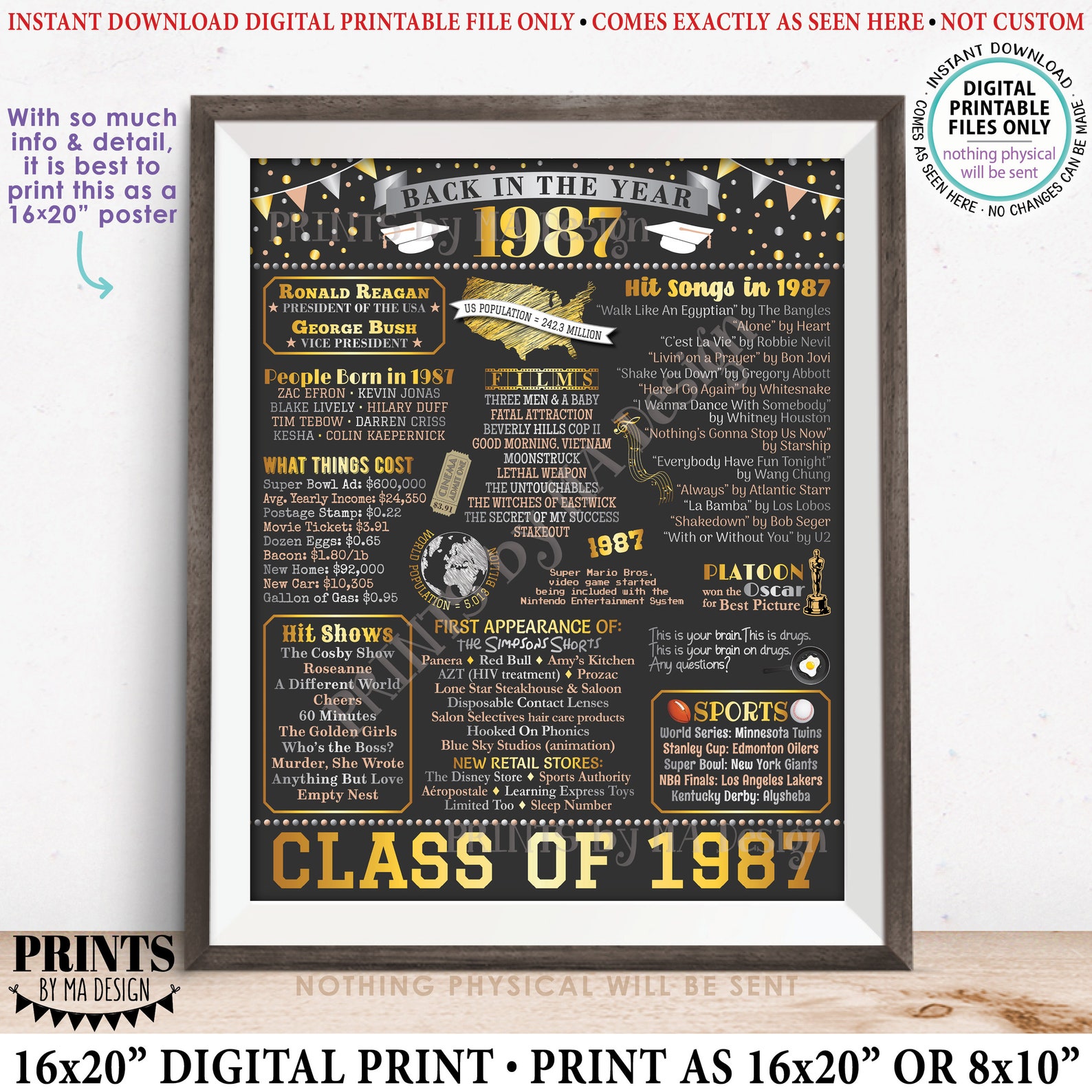 Class of 1987 Reunion Decoration, Back in the Year 1987 Poster Board ...