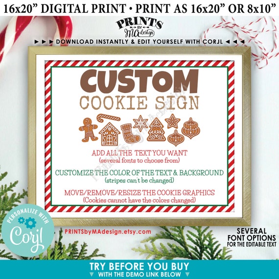 Custom Christmas Cookie Sign Choose Your Text & Colors | Etsy