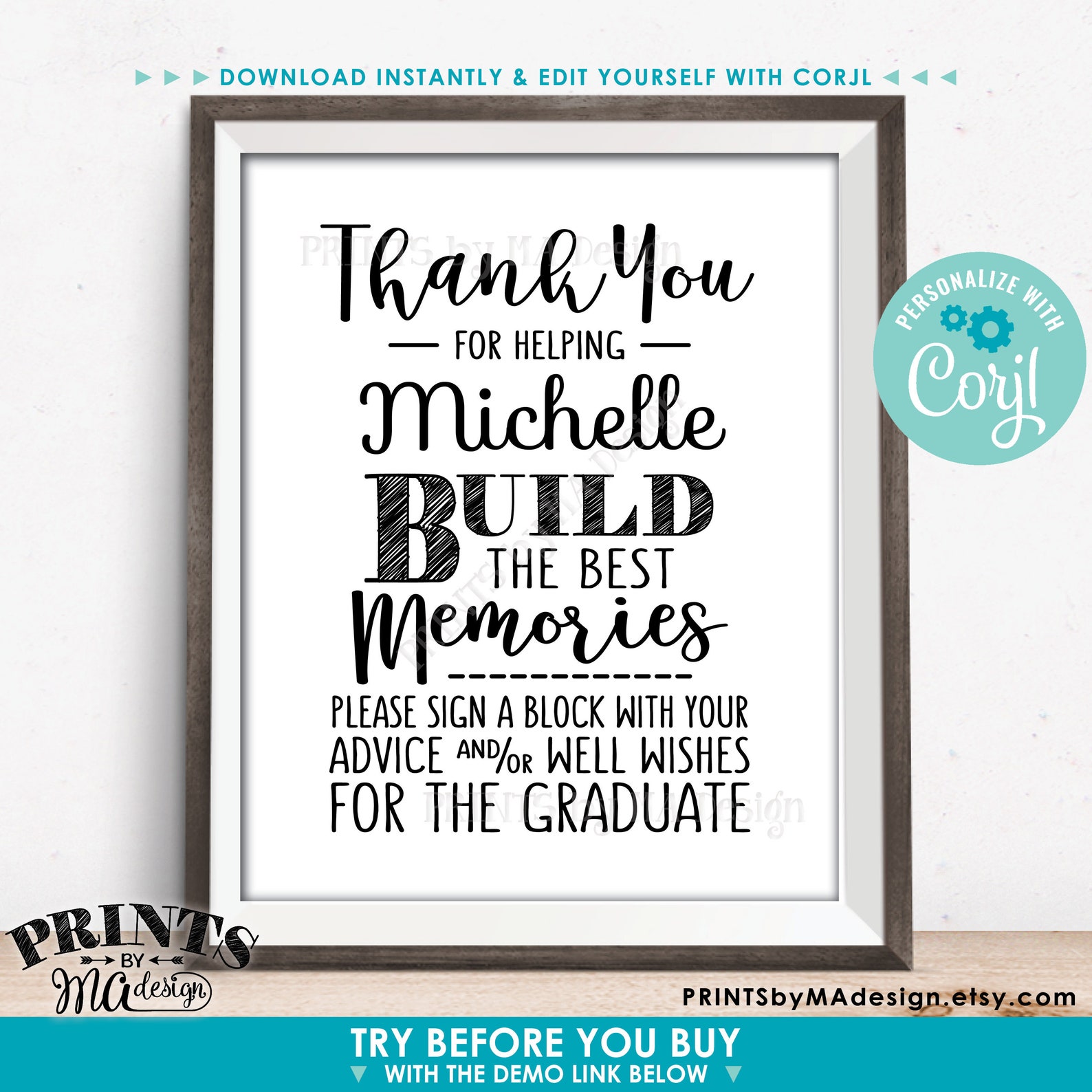 Sign a Block Graduation Party Decoration Thanks for Helping | Etsy