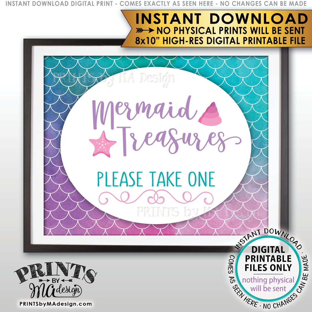 Mermaid Party Sign, Mermaid Treasures Please Take One Favors Sign ...