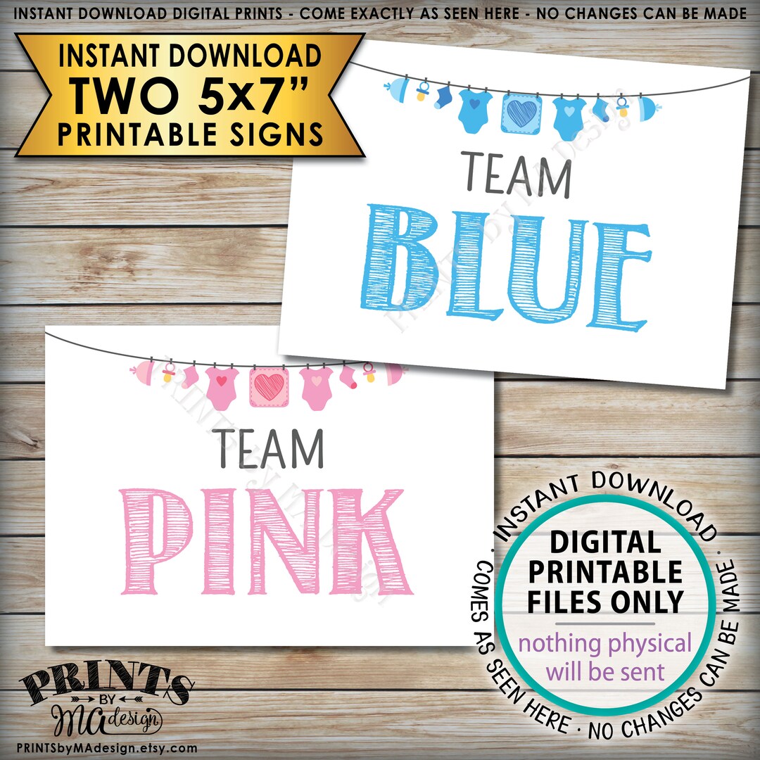 Gender Reveal Signs, Team Pink and Team Blue, Gender Reveal Teams Pink ...