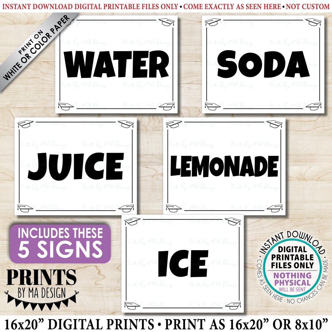 Beverage Bundle Signs, Graduation Party Drinks, Water Soda Juice ...
