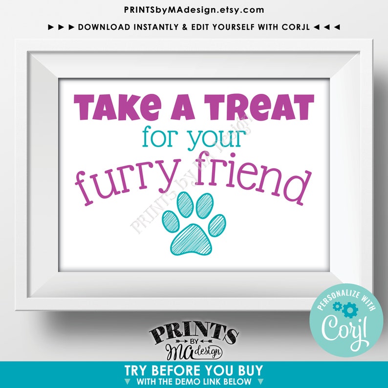 Editable Pet Paw Print Sign Pet Treat Display Custom - Etsy
