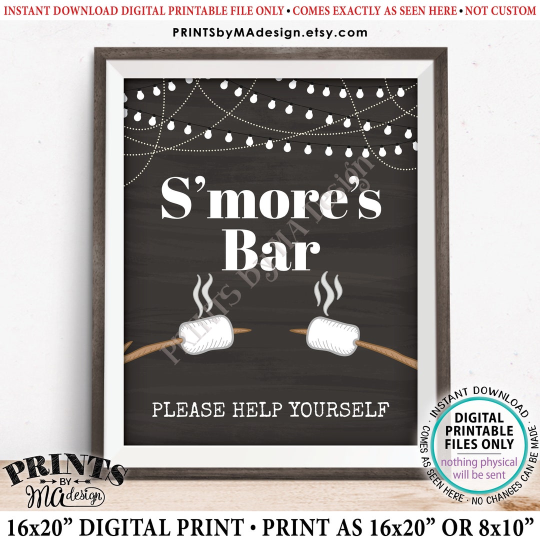 S'mores Bar Sign, Please Help Yourself to the Smore Station, Roast ...