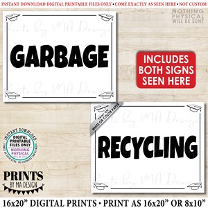 Garbage and Recycling Signs, Graduation Party Decorations, Grad ...