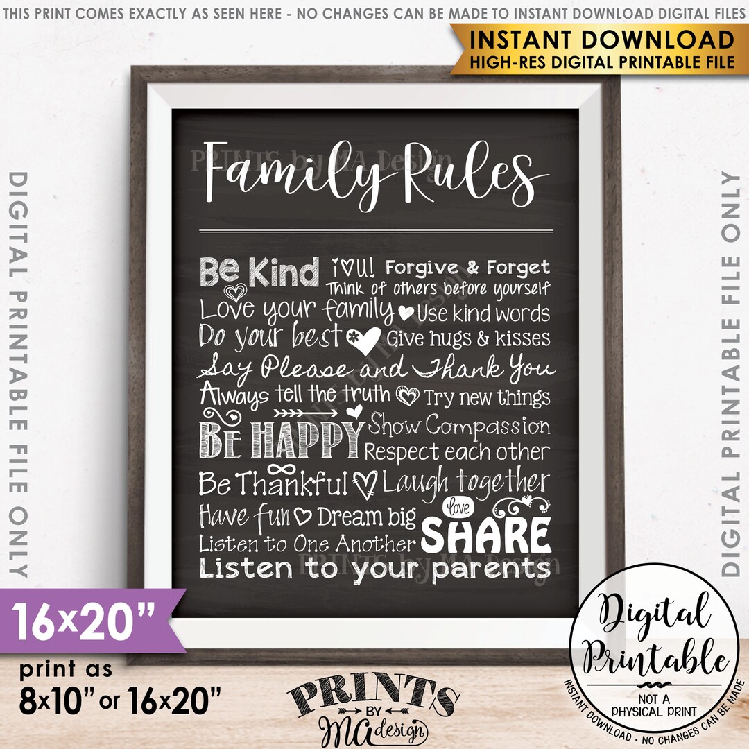 Family Rules Sign, Follow the Rules of the Family Sign, House Rules ...