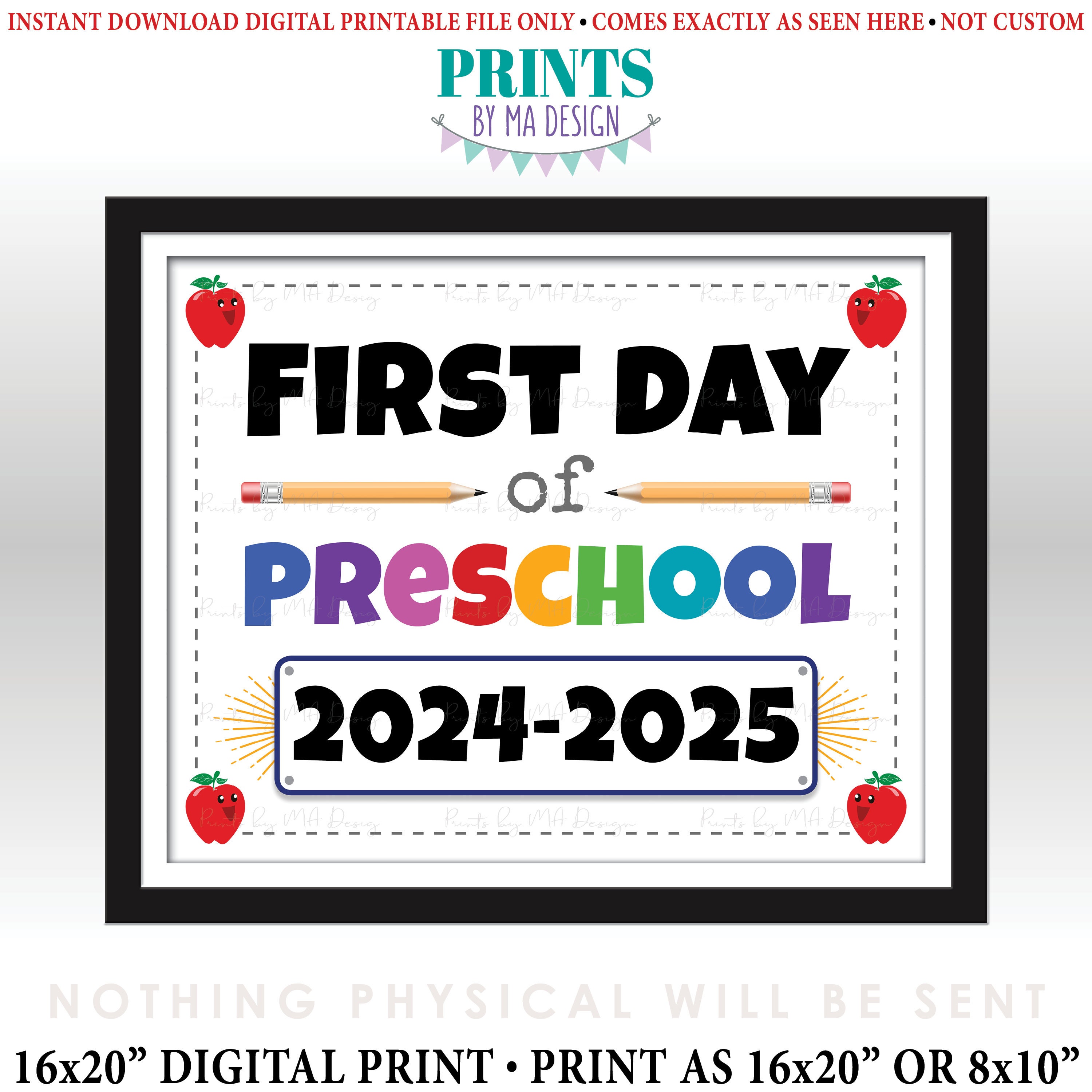First Day of School Sign, Preschooler, Starting Preschool, Pre-K, 2024 ...