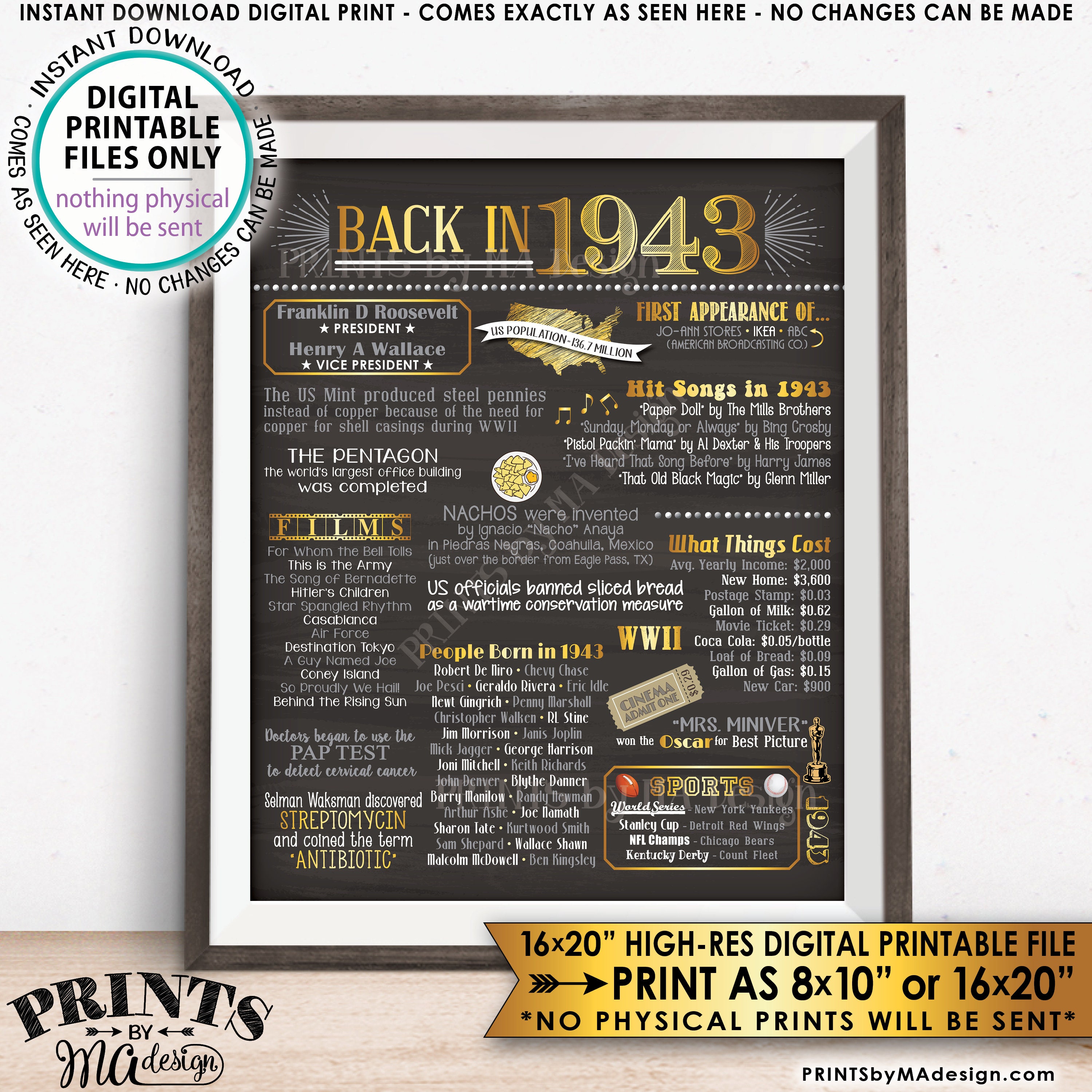 1943 Flashback Poster, Flashback to 1943 USA History Back in 1943 ...