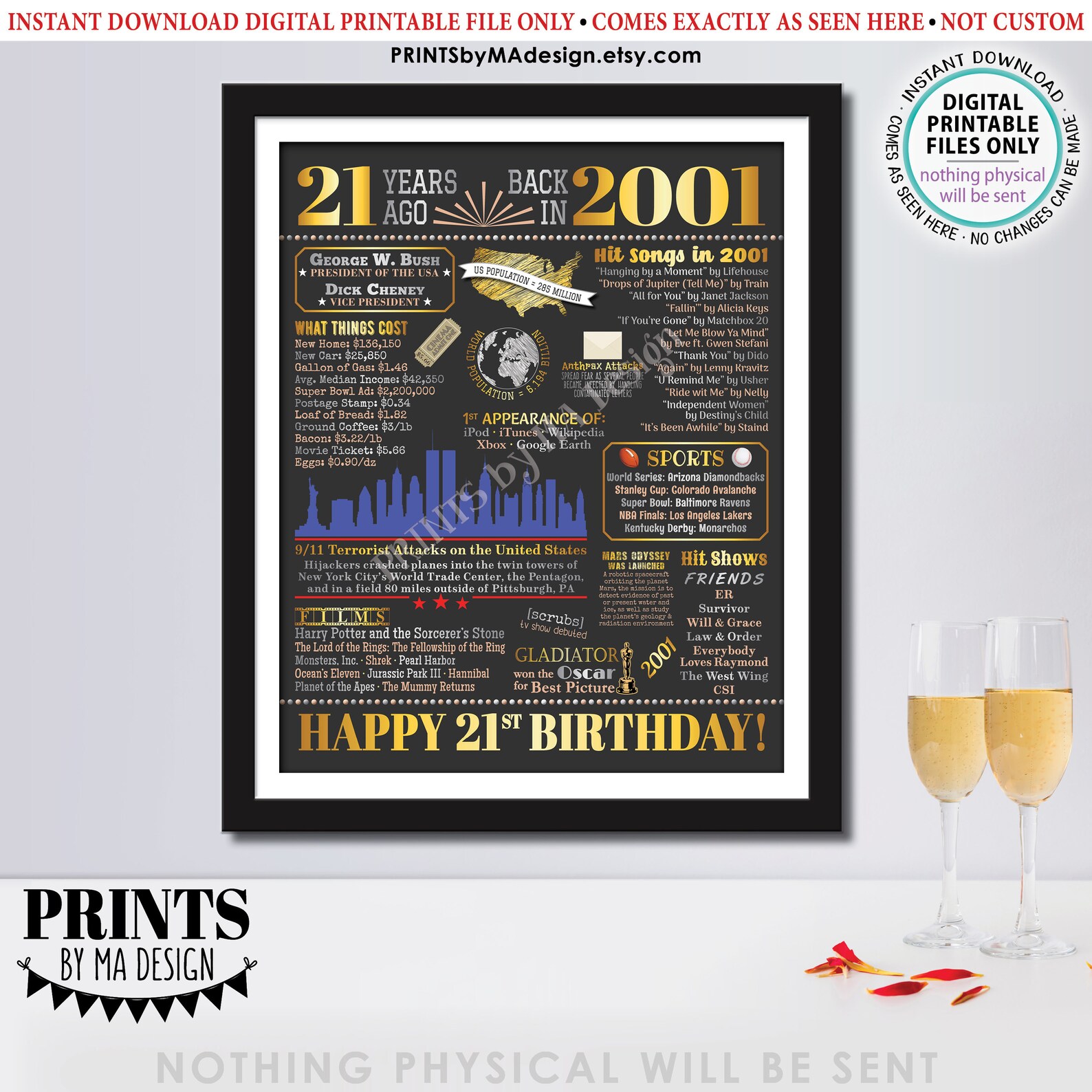 21st Birthday Poster Board Born in the Year 2001 Flashback 21 | Etsy