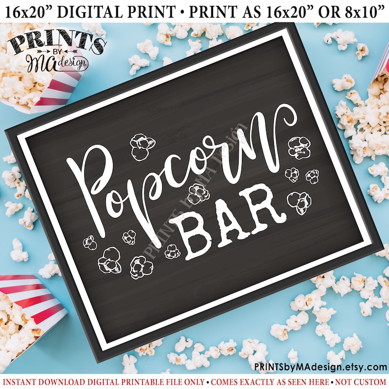 Popcorn Bar Sign PRINTABLE 8x10/16x20 Chalkboard Style Sign - Etsy