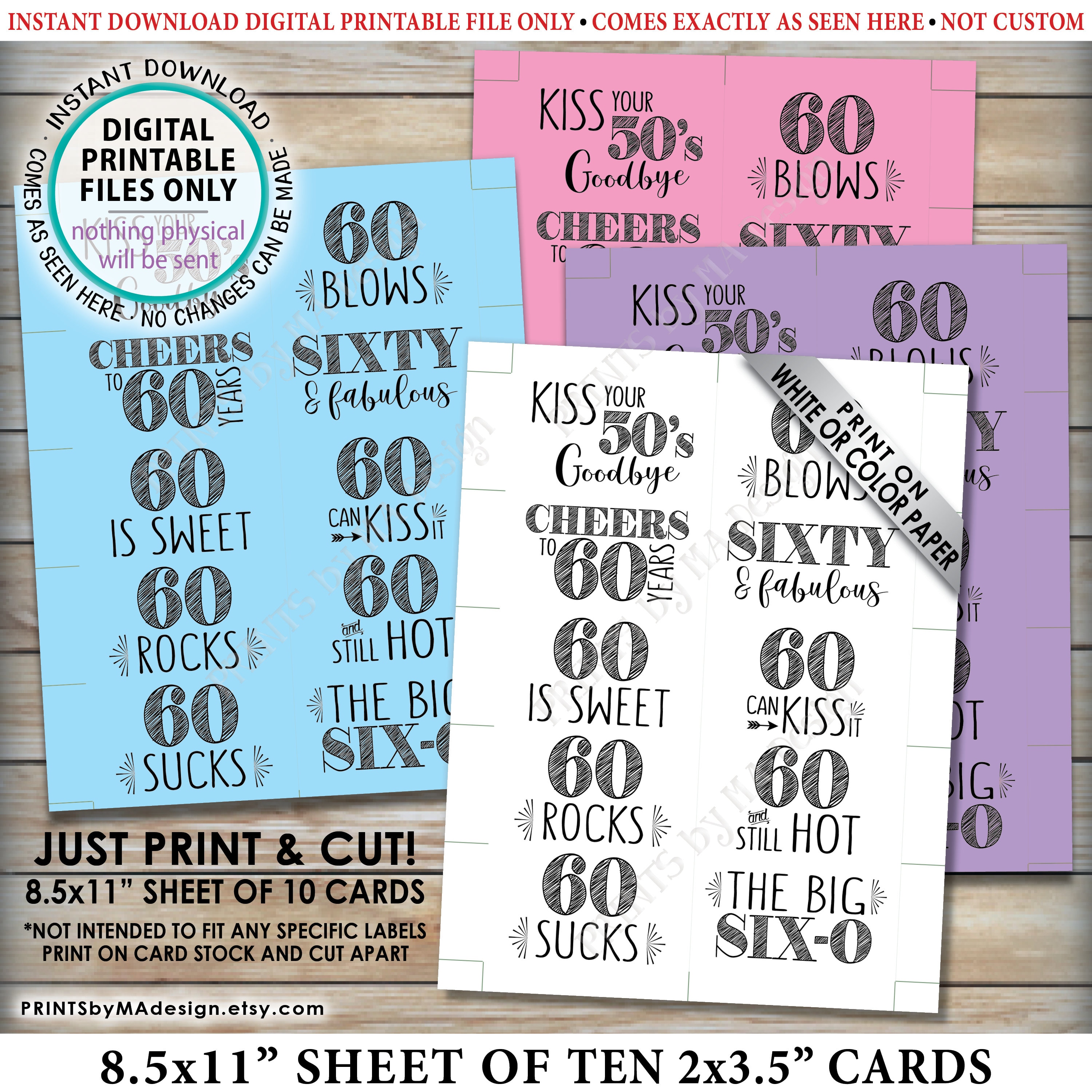 60th Birthday Party Candy Signs, Cheers to 60 Candy Bar, 60 Sucks Blows ...