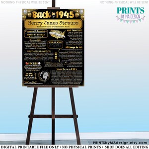 Back in the Year 1945 Birthday Sign, Flashback to 1945 Poster Board ...