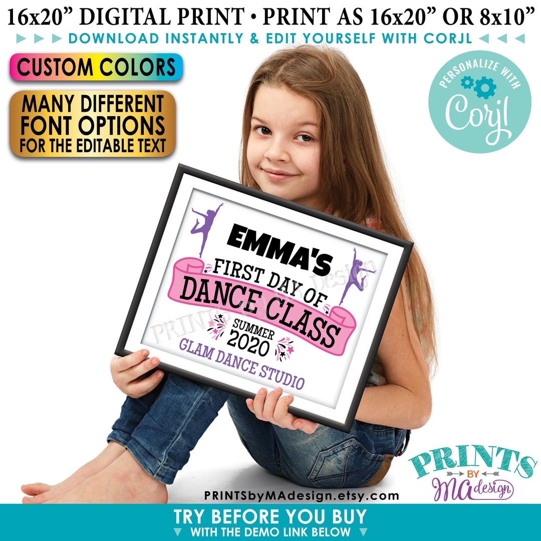 First Day of Dance Class Sign, Editable 1st Day of Modern Dance, Custom ...