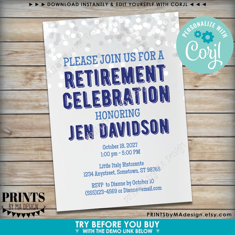 Editable Retirement Party Invitation, Retirement Celebration Invite ...