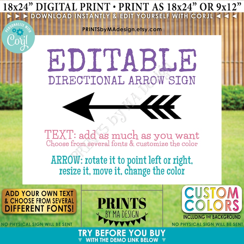 Editable Arrow Sign Choose Direction Arrow Points One Custom | Etsy