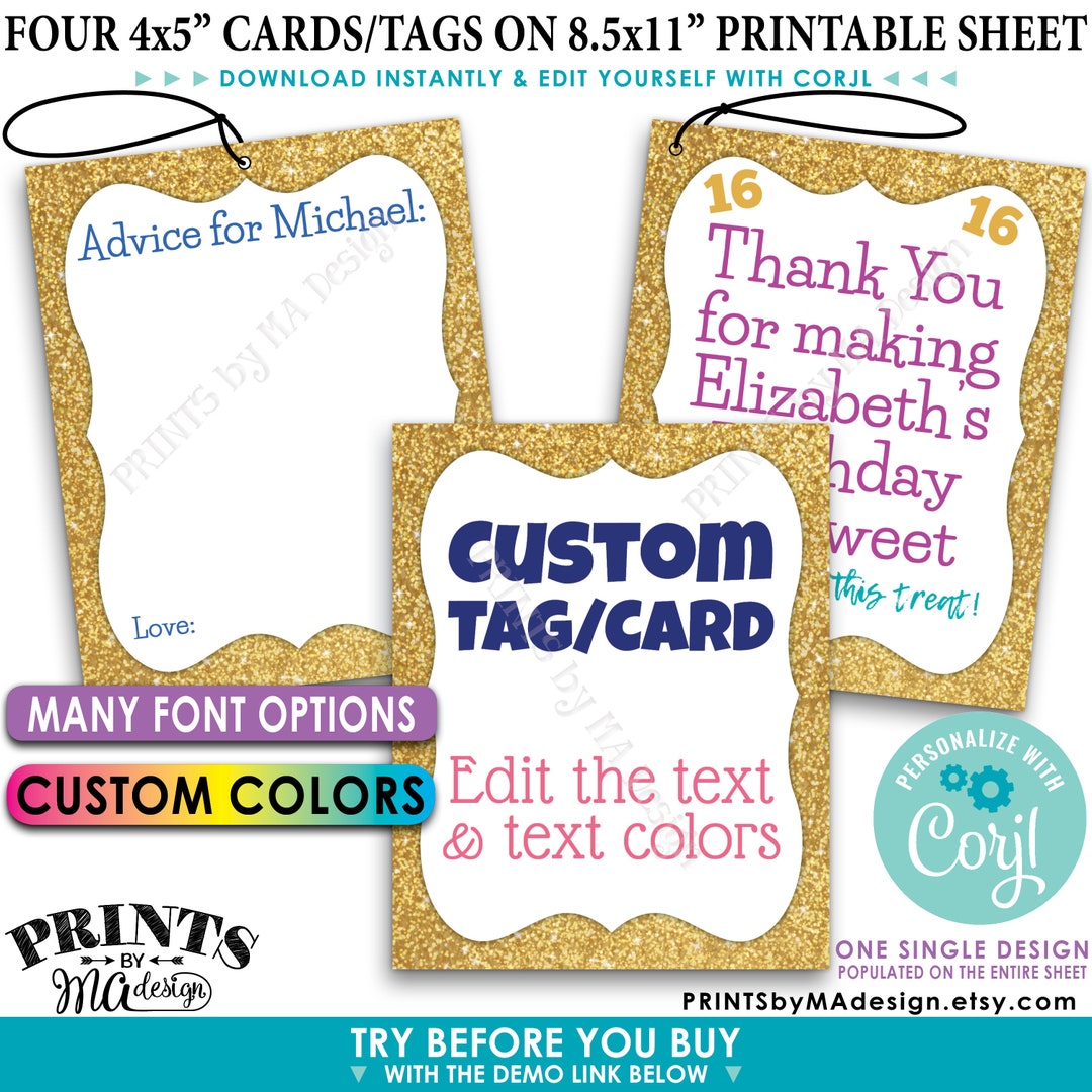 Custom Gold Glitter Card/tag, Choose Text, Graduation, Retirement ...