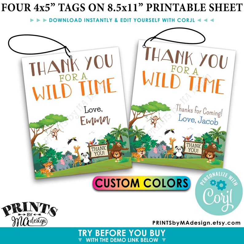 Jungle Birthday Tags Wild Birthday Party Favors Safari - Etsy