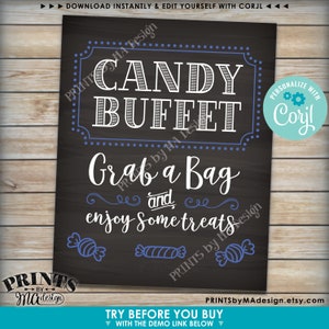 Candy Buffet Sign, Grab a Bag & Enjoy Some Treats Sign, Candy Bar ...
